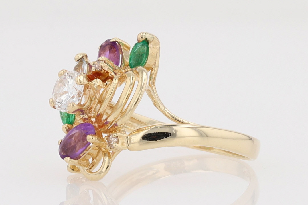 .78ctw Diamond and Multi-Color Gemstone Cluster Ring 14k Yellow Gold ...