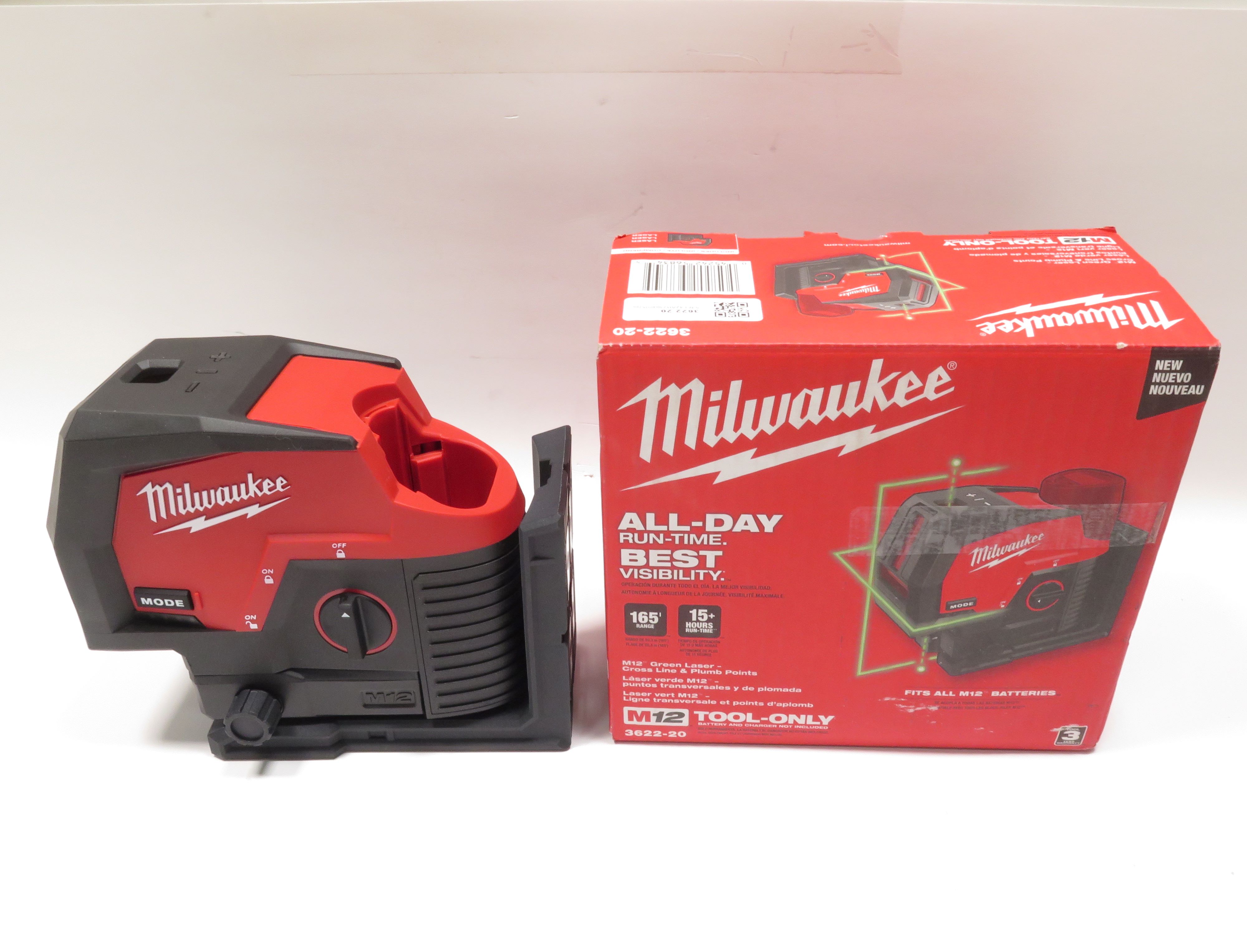 Milwaukee 3622-20 12V Green 125ft Cross Line and Plumb Points Laser ...