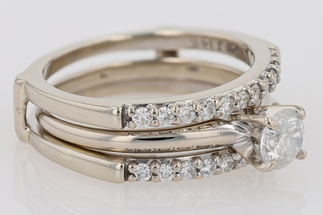 .79ctw Diamond Solitaire with Accents Wedding Set Rings 14k White Gold ...
