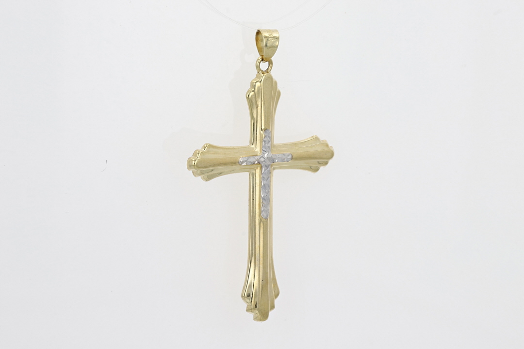 Religious Cross Pendant without Chain 10K Multi-Tone Gold Peru 1.55 Grams
