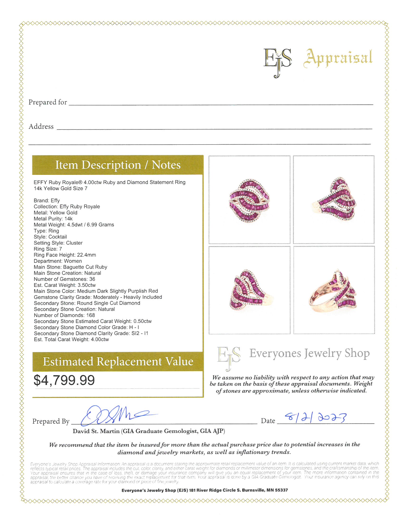 EFFY Ruby Royale® 4.00ctw Ruby and Diamond Statement Ring 14k Yellow ...