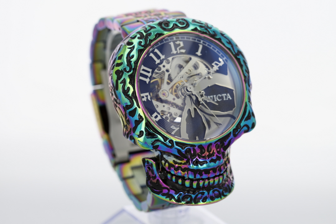 Invicta Artist Skull Black Dial Iridescent Automatic Stainless Steel ...