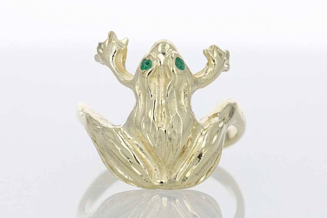 .04ctw Round Emerald Frog Statement Ring 14k Yellow Gold Size 8.5 / 6. ...