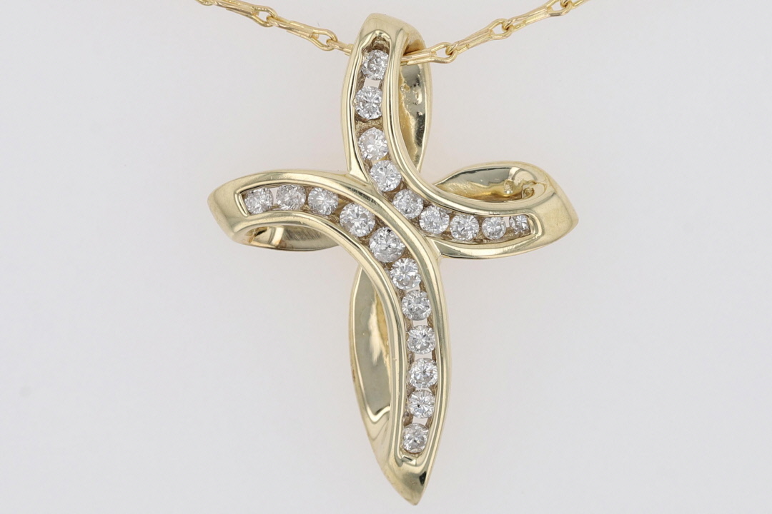 .32ctw Round Diamond Channel-Set Cross Pendant on 18" Necklace 10k ...