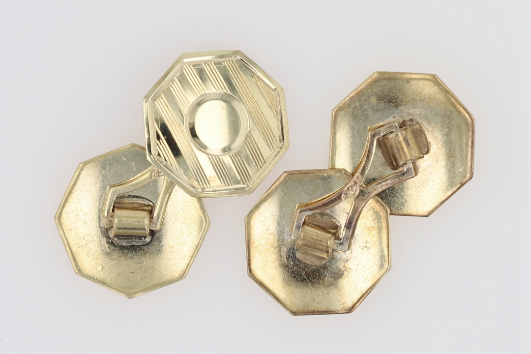 Diamond Cut and Striped Octagon Shaped Cufflinks 10k Yellow Gold 5.54 Grams