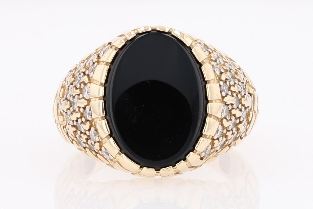 Oval Dyed Onyx with Diamond Accents Statement Ring 10k Yellow Gold Size ...