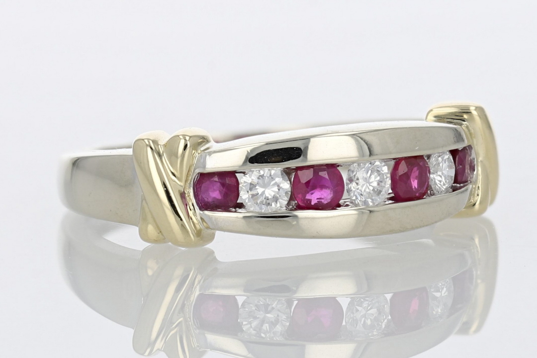 .52ctw Diamond and Ruby Channel-Set Wedding Band 14k Multi-Tone Gold ...