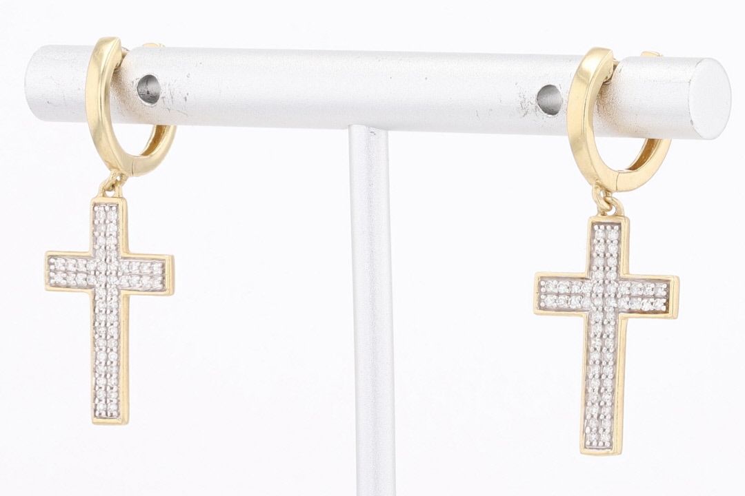.18ctw Diamond Religious Cross Dangle/Drop Pair Earrings 10k Multi-Tone ...