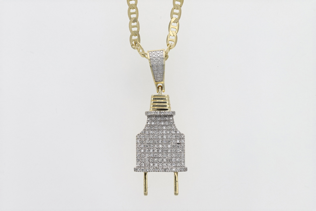 .20ctw Round Diamond Electrical Plug Pendant on 18.25" Necklace 10k ...