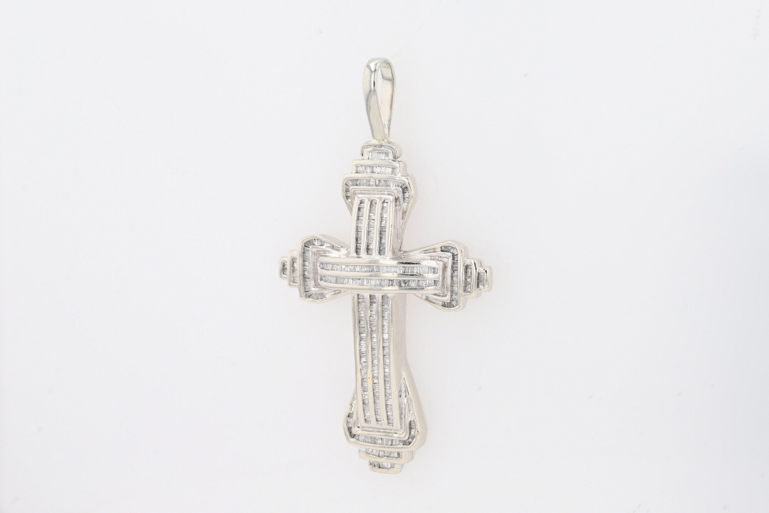 2.75ctw Baguette Cut Diamond Religious Cross Pendant no Chain 10k White ...
