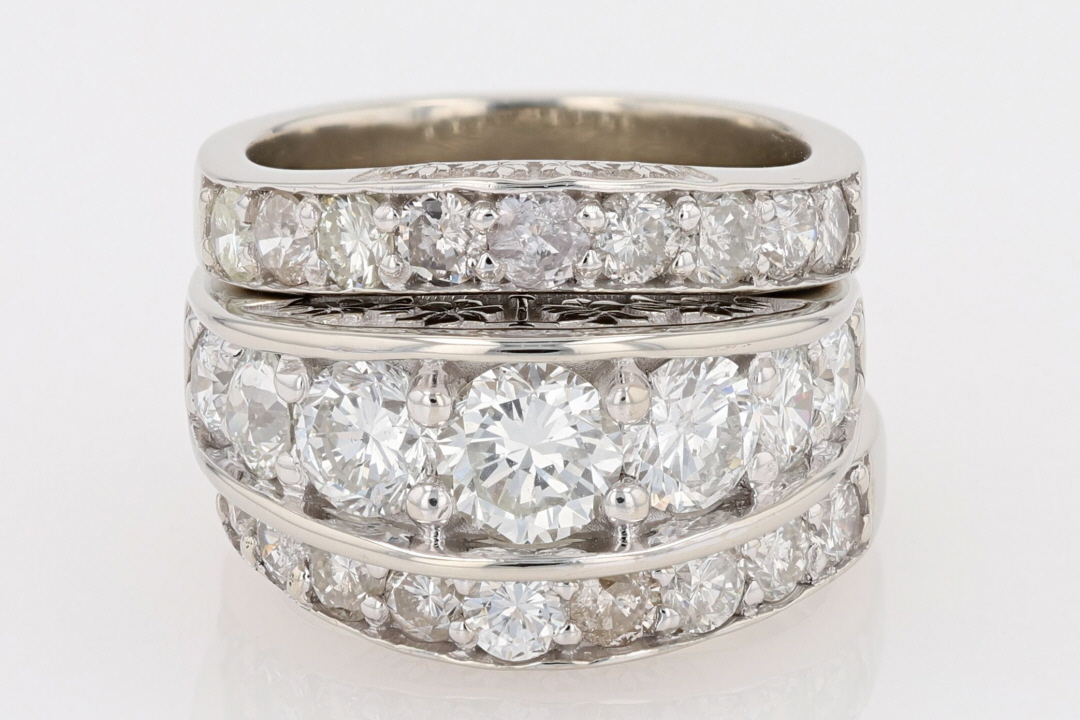 4.07ctw Round Cut Diamond Prong Set Wedding Set Rings 14k White Gold ...