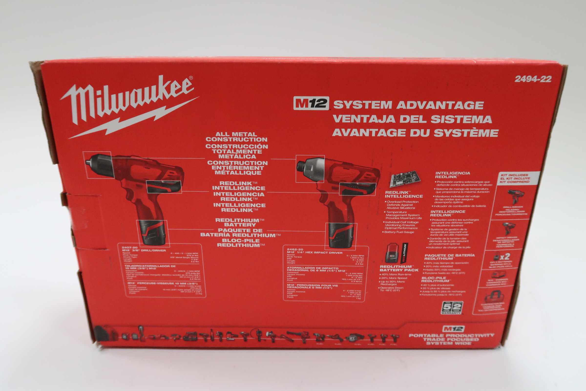 Milwaukee 2494-22 12V Lithium-Ion Cordless Drill Driver/Impact Driver ...