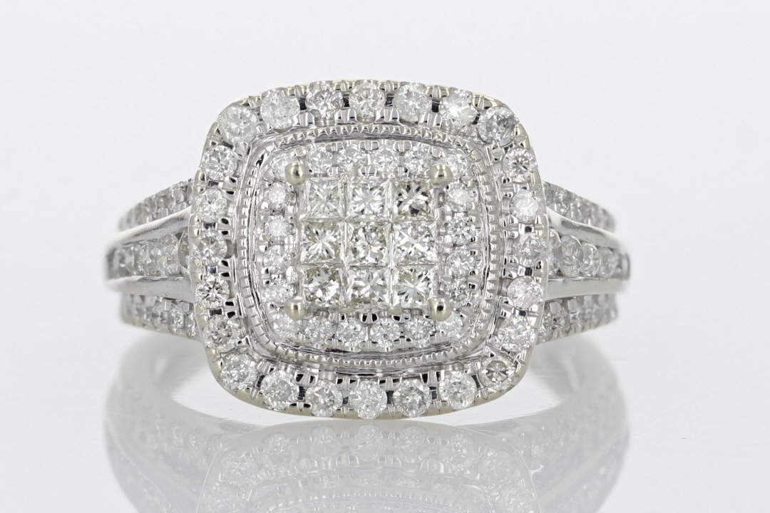 1.24ctw Princess Diamond Cluster Halo Engagement Ring 10k White Gold ...