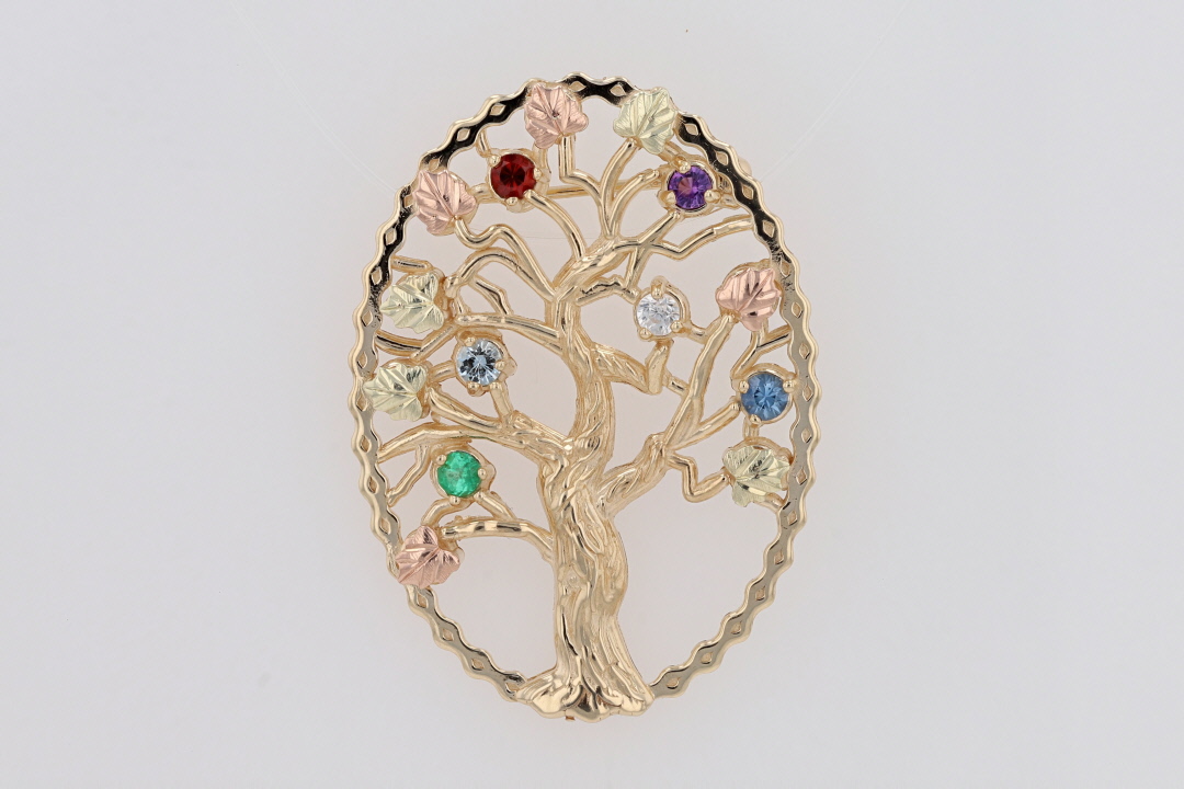 .28ctw Round Cut Multi-Colored Gemstone Family Tree Pin/Brooch 10k ...