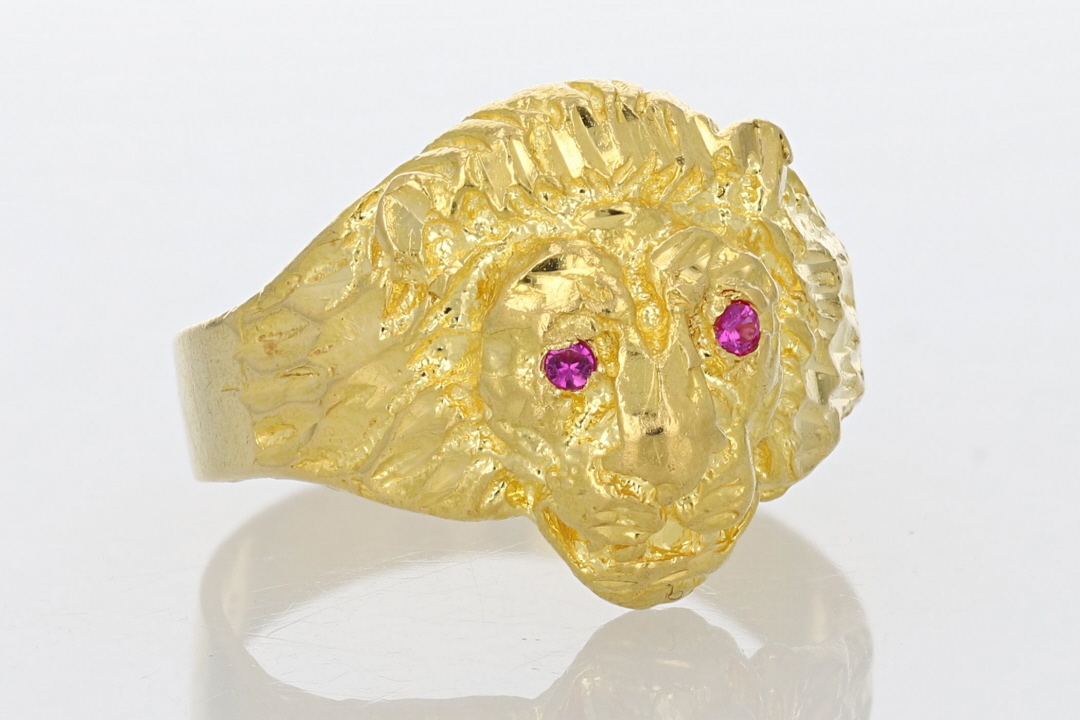 .02ctw Round Lab-Created Ruby Lion Head Statement Ring 22k Yellow Gold ...