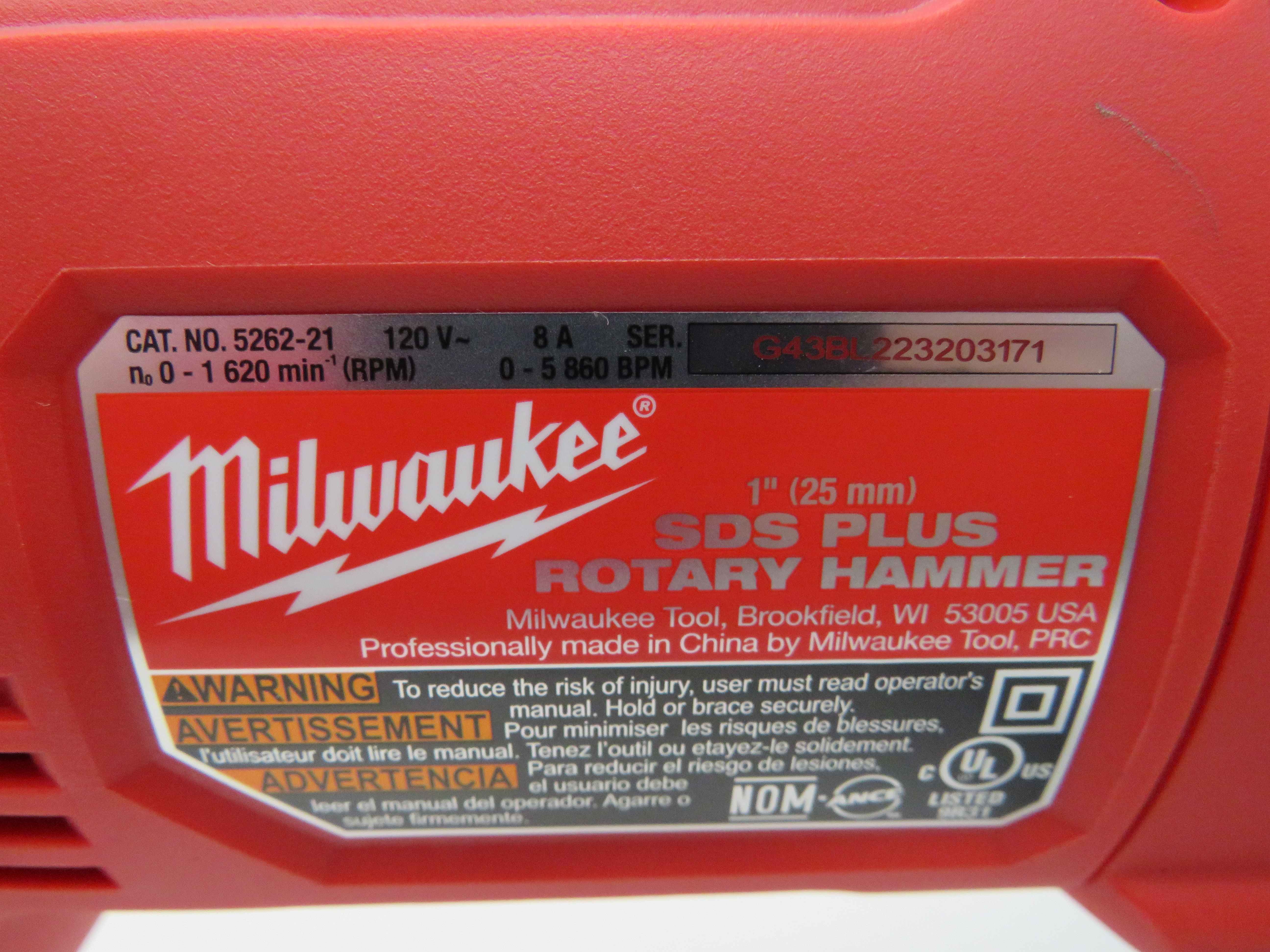Milwaukee 5262-21 SDS Plus Corded Rotary Hammer Power Tool 120V