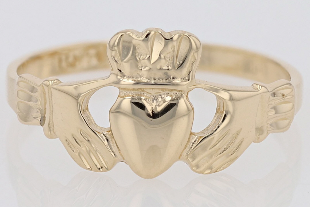 Irish Claddagh Sacred Heart Statement Religious Ring 14k Yellow Gold Size 7