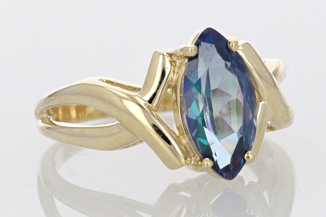 1.77ct Marquise Cut Mystic Topaz Solitaire Statement Ring 10k Yellow Gold Size 7