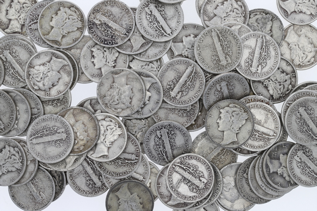 Multiple Years Mercury Silver Dimes 90% Silver Set of 100 Coins