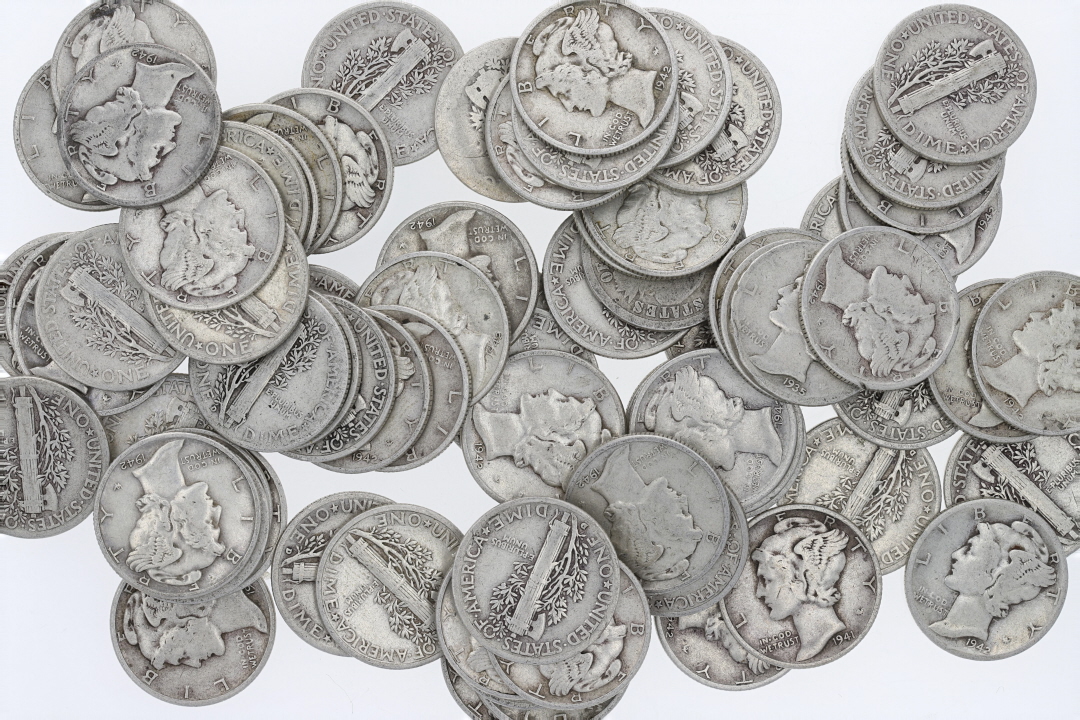 1917-1945 Mercury Silver Dimes, 1897 Barber Silver Dime Lot of 76 U.S ...
