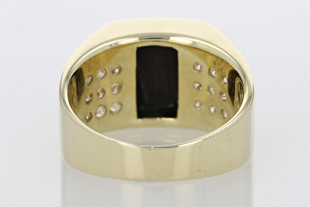 Dyed Onyx with Diamond Accents Statement Band Ring 14k Yellow Gold Size ...