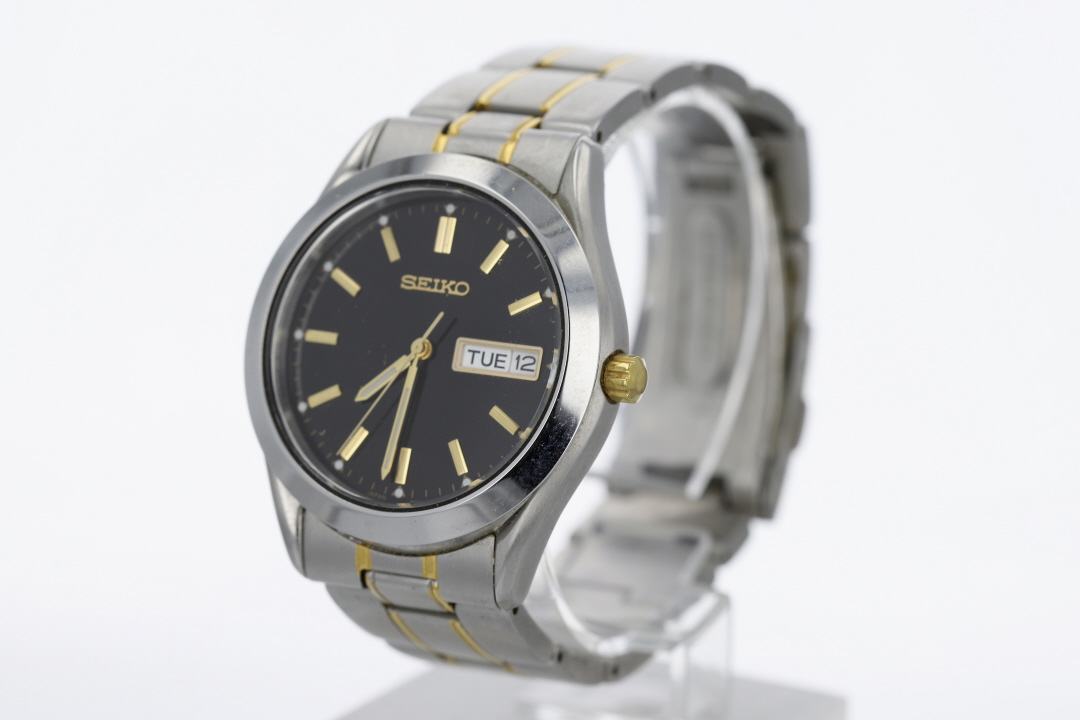 Seiko Essential Black Dial 37mm Two-Tone Stainless Steel Men's Wristwatch