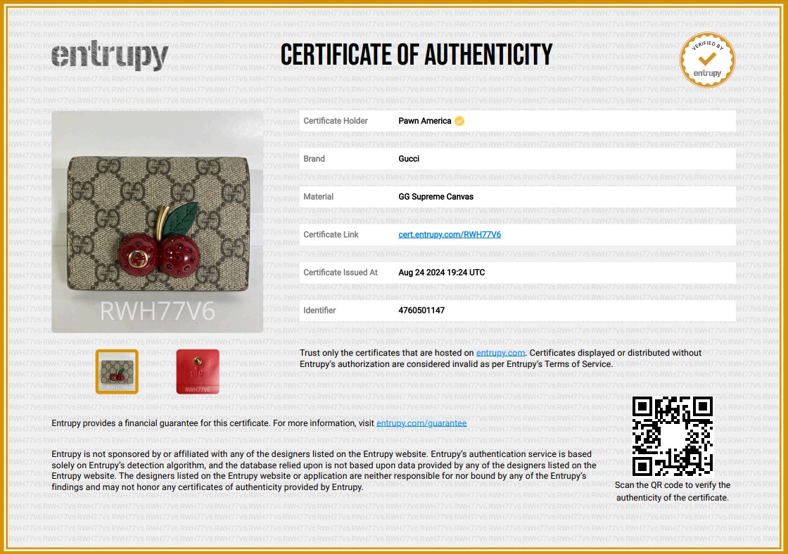 Gucci GG Supreme Canvas Cherry Beige Card Case Wallet Holder - Entrupy ...