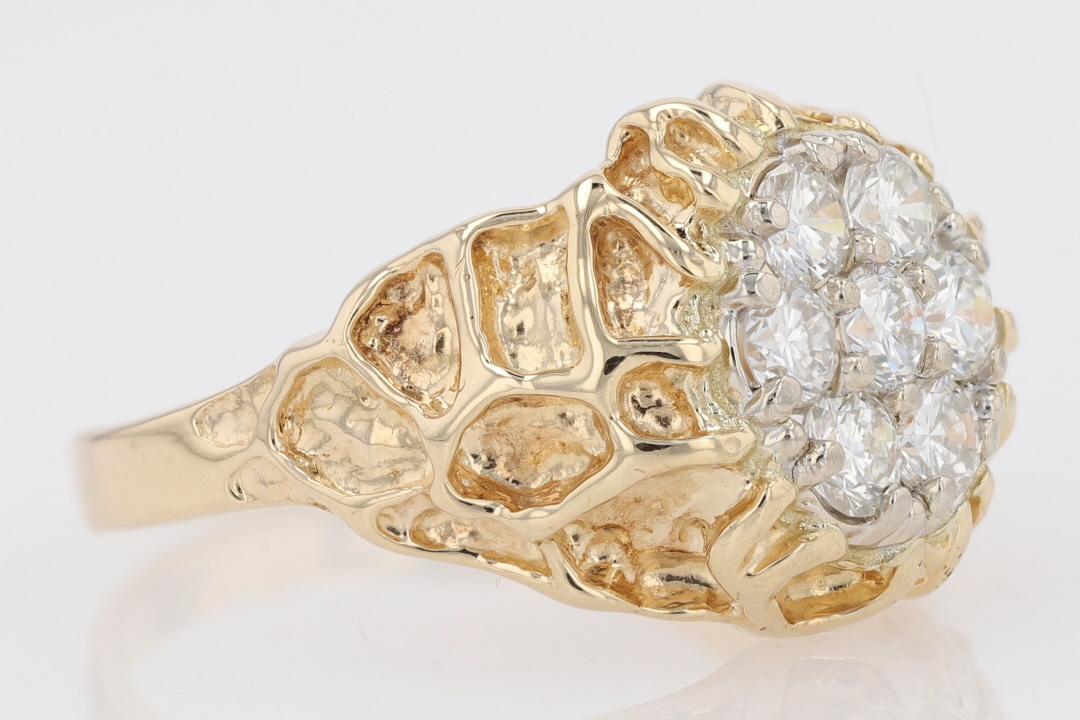 1.75ctw Diamond Cluster Nugget Statement Ring 14k Multi-Tone Gold Size ...