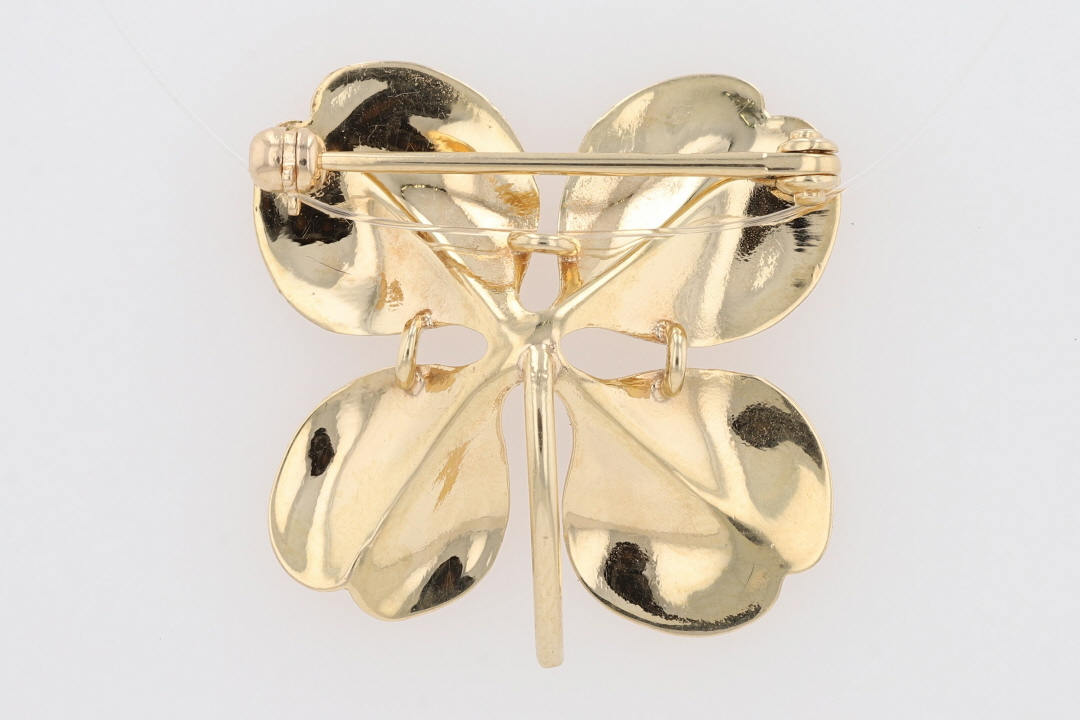 .05ct Round Diamond Solitaire Four Leaf Clover Pin 14k Yellow Gold 3.57 ...