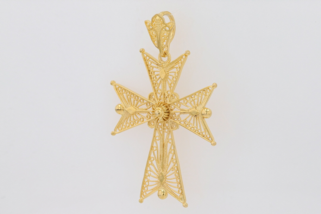 Diamond Cut Filigree Religious Cross Pendant without Chain 18k Yellow Gold