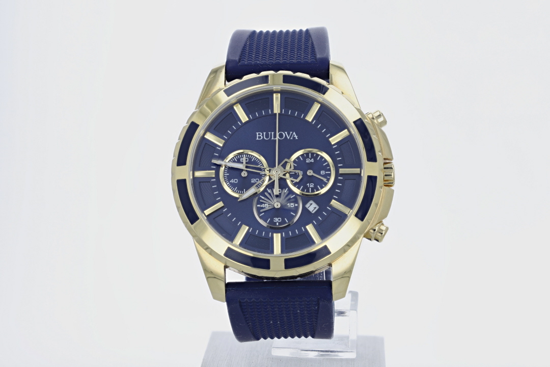 Bulova Chronograph Blue Dial Silicone Strap Stainless Steel Men's ...