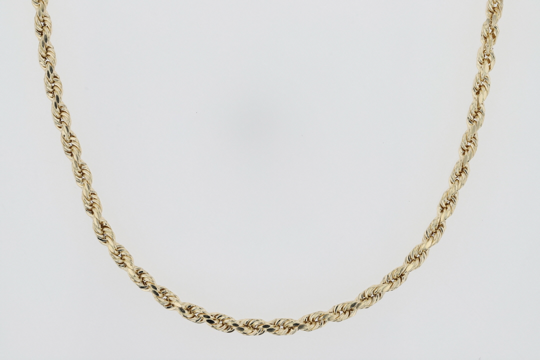 3.7mm Rope Link Chain 24" Necklace 14k Yellow Gold Peru 7.81 Grams