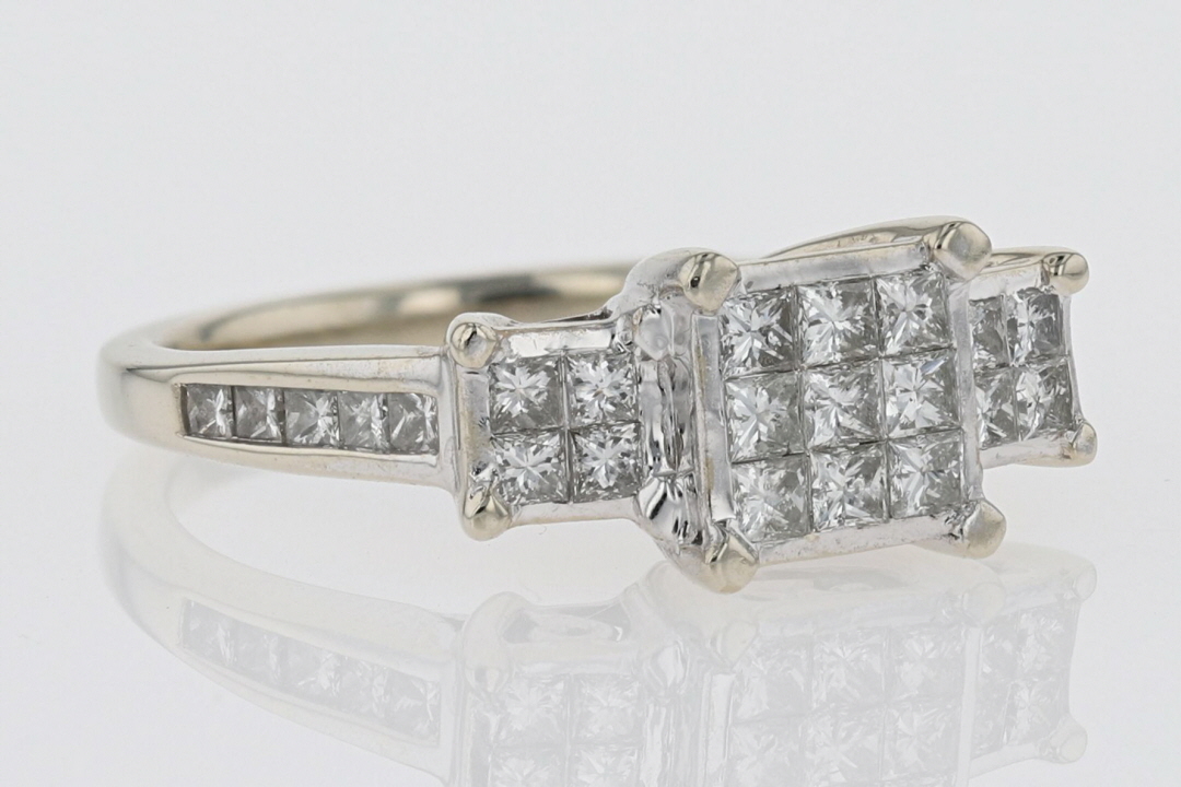 .99ctw Princess Cut Diamond Cluster Engagement Ring 14k White Gold size ...