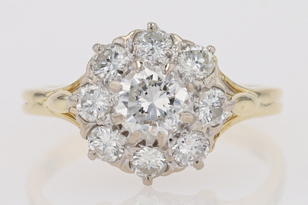 1.40ctw Round Cut Diamond Halo Engagement Ring 18k Multi-Tone Gold Size ...