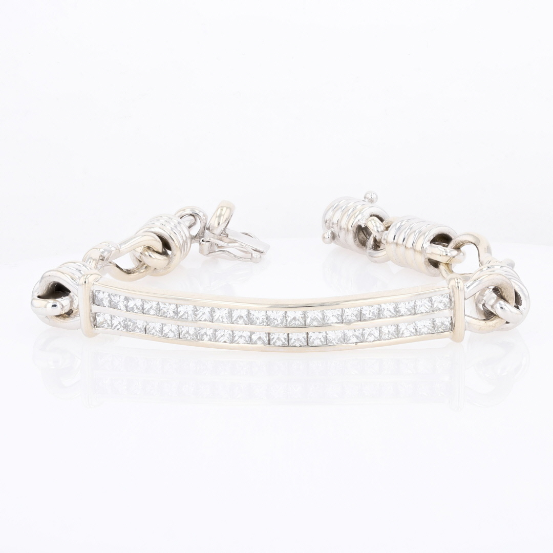 5.60ctw Princess Diamond Fancy Chain 8.5" ID Bracelet 18k White Gold 66 ...