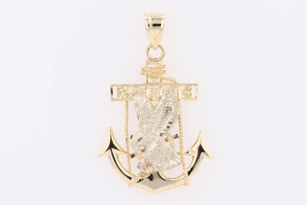 54mm Diamond Cut Anchor & Eagle Pendant no Chain 14k Multi-Tone Gold 10 ...
