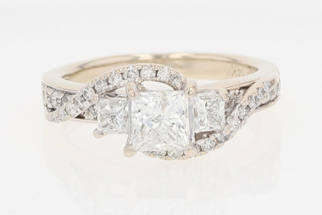 1.17ctw Princess Cut Diamond Three-Stone Engagement Ring 14K White Gold ...