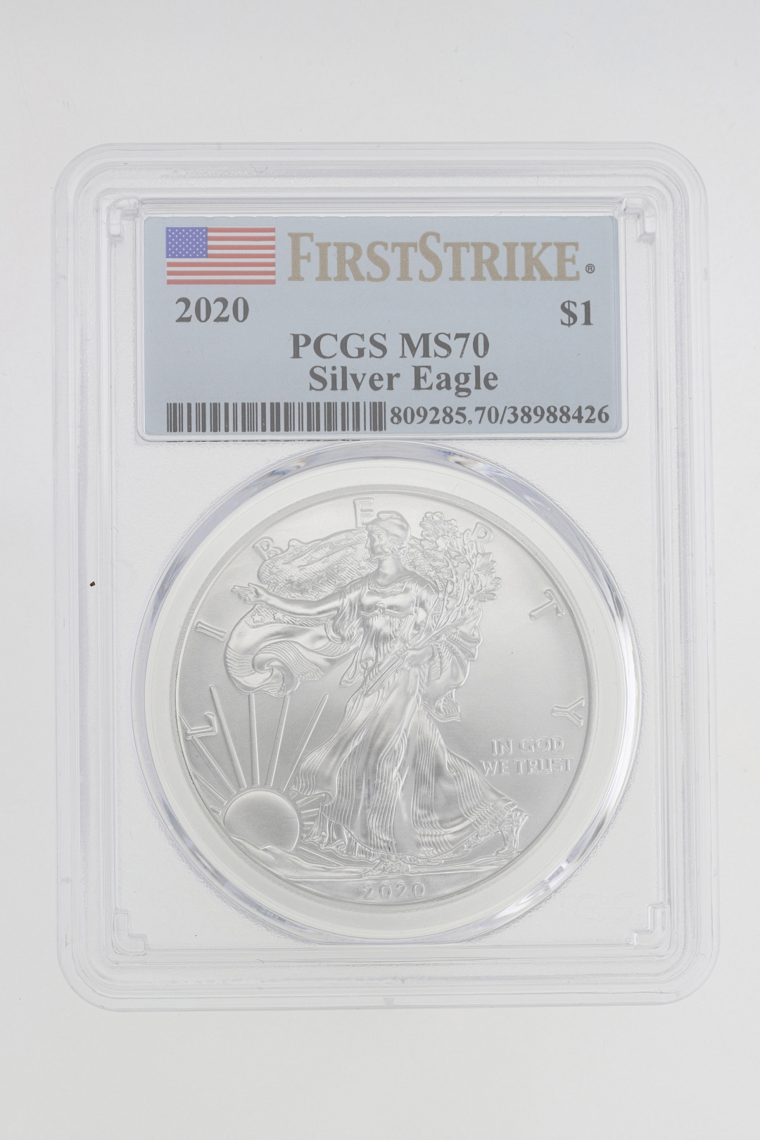 2020 $1 Silver Eagle First Day of Issue 1oz. Fine Silver PCGS MS70 Sealed