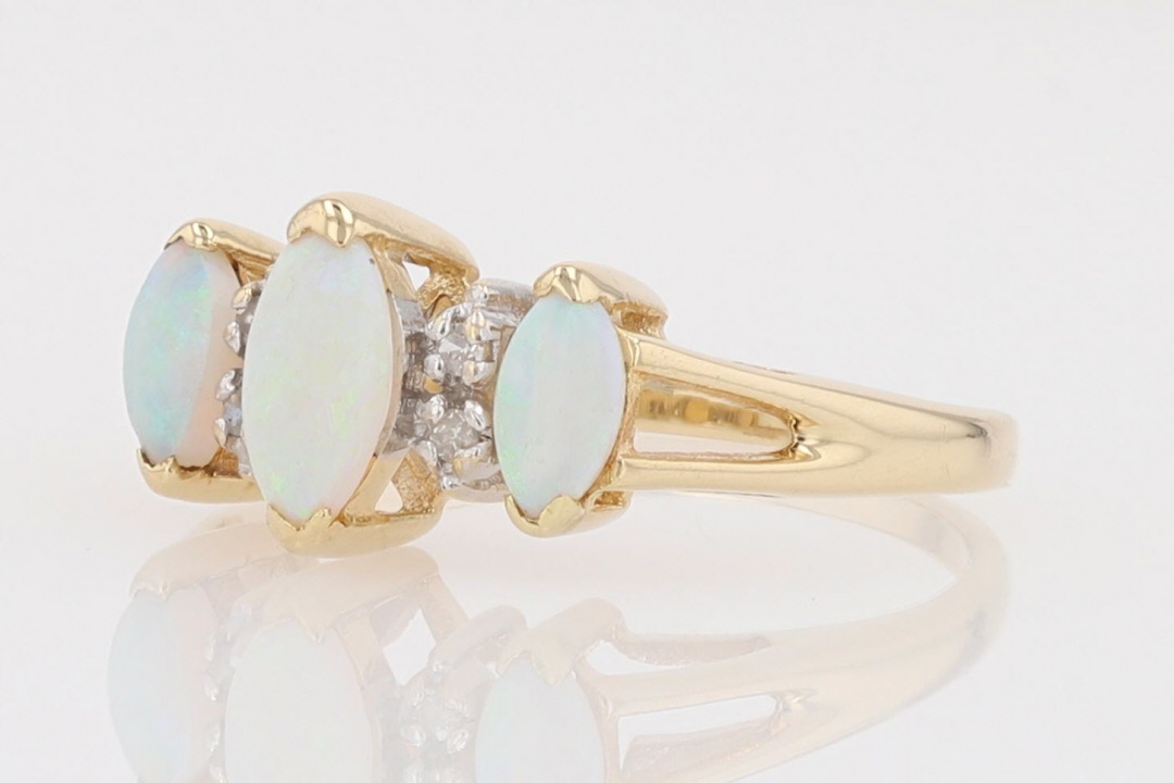 .70ctw Opal and Diamond Three-Stone Statement Ring 14k Yellow Gold Size ...