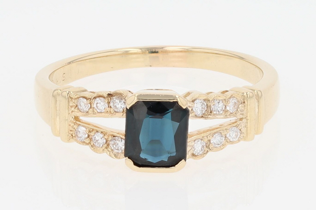 Fancy Cut Sapphire with Diamond Accents Statement Ring 14K Yellow Gold ...