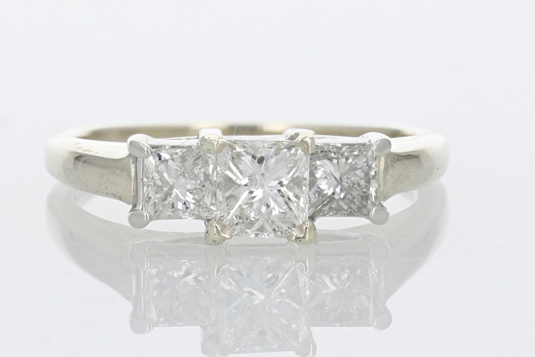 .82ctw Princess Cut Diamond Three-Stone Engagement Ring 14k White Gold ...