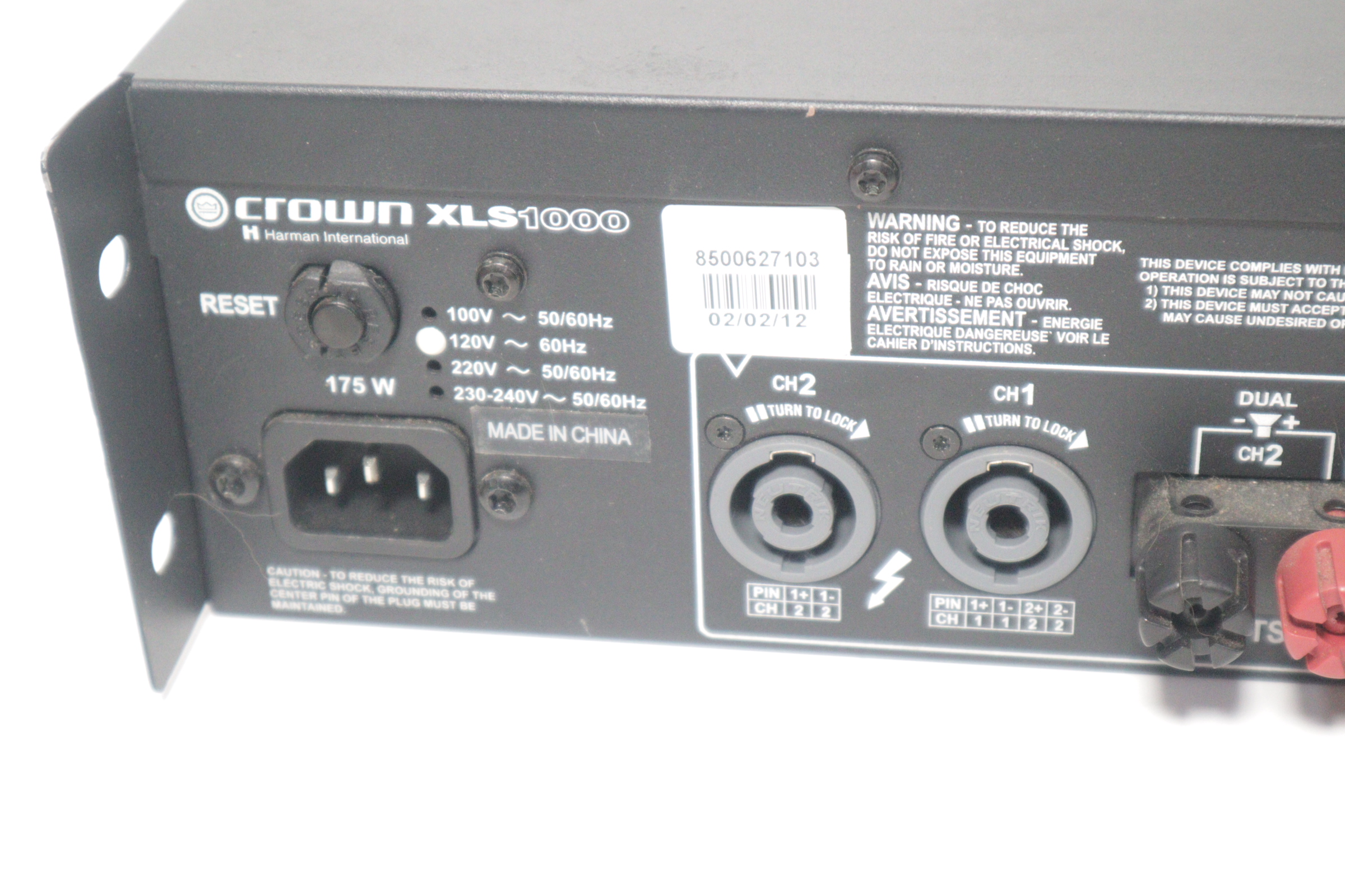 Crown XLS1000 High-Density 2-Channel 350-Watt @ 4 Ohms Power Amplifier 7103