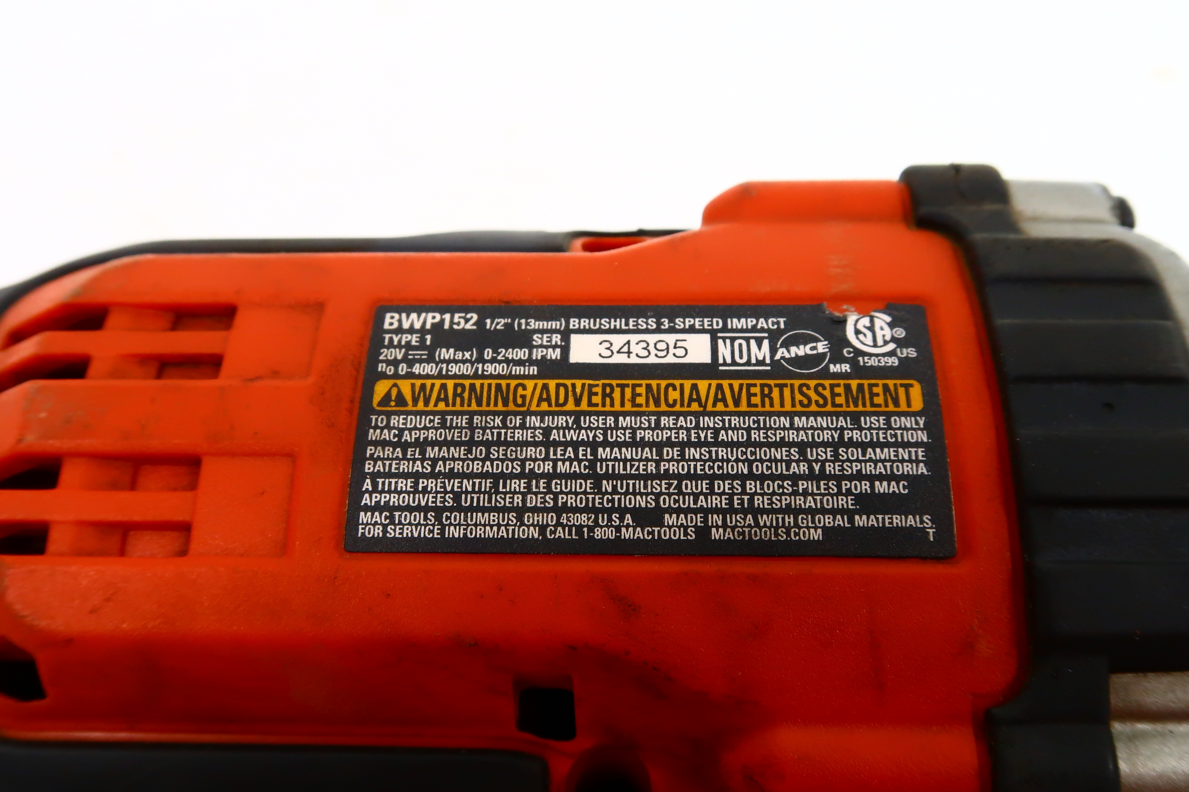 Mac Tools BWP152 20V MAX 1/2" Drive BL-Spec High-Torque Brushless ...