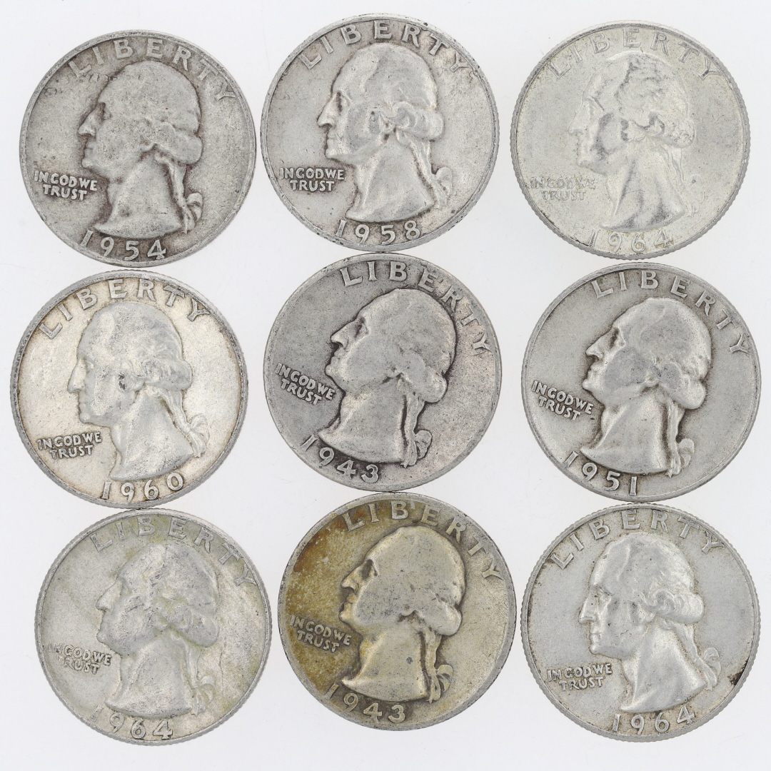 1932 - 1964 Washington / Standing Liberty Quarters 90% Silver Fineness ...