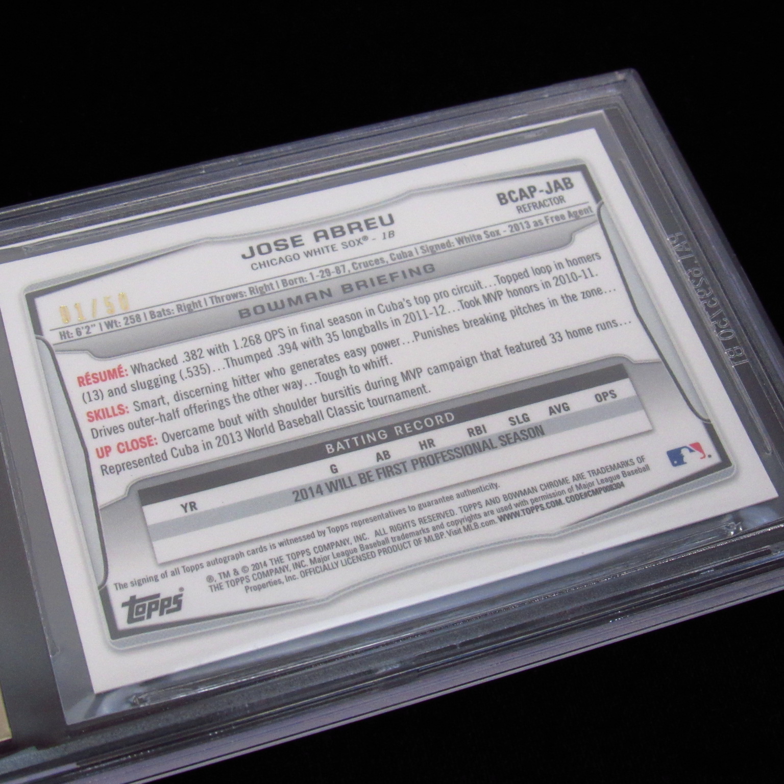 Jose Abreu BCAP-JAB Autographed Topps White Sox Beckett Gem Mint 9.5 ...
