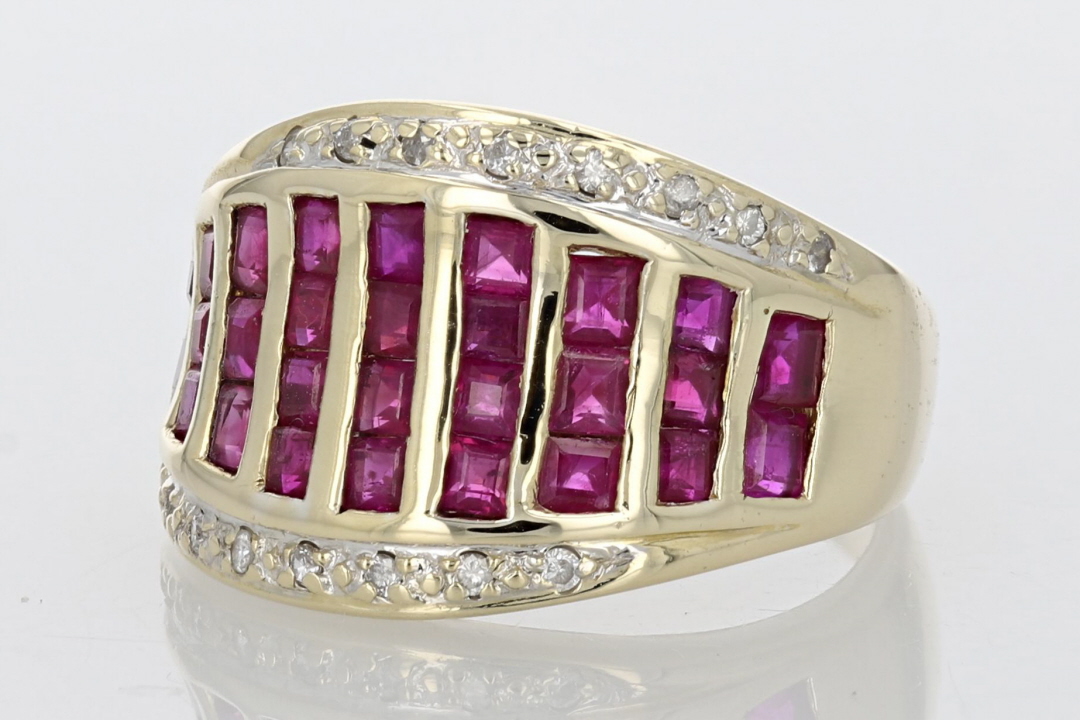 2.04ctw Square Cut Ruby with Diamond Accents Ring 14k Yellow Gold Size 7