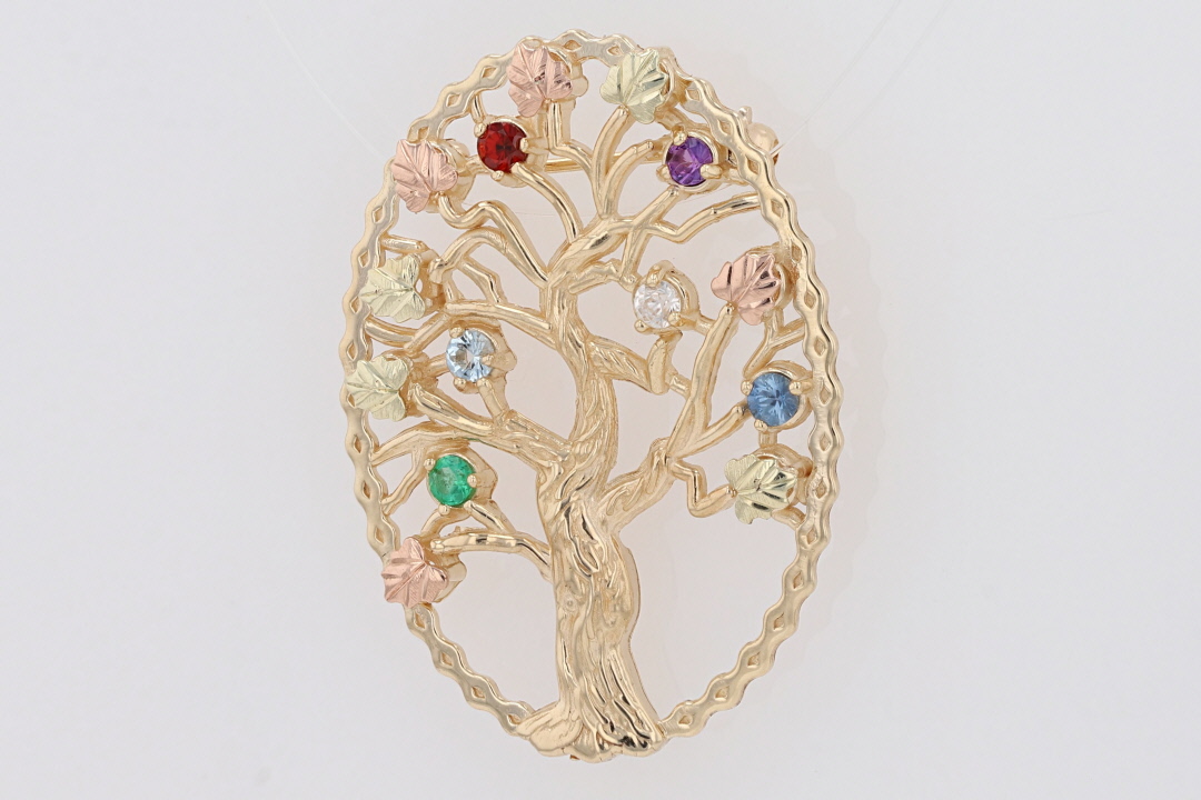 .28ctw Round Cut Multi-Colored Gemstone Family Tree Pin/Brooch 10k ...