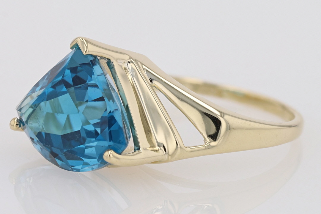 Fancy Cut London Blue Topaz Solitaire Statement Ring 14k Yellow Gold Size 7