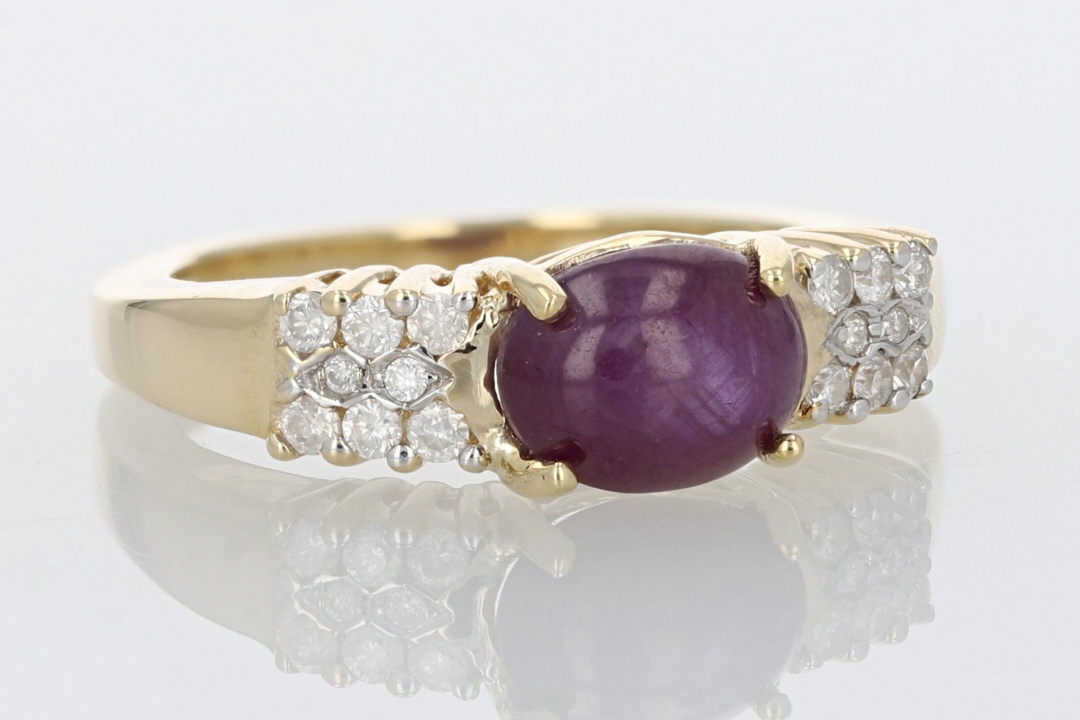 2.63ctw Purple Star Sapphire with Diamond Accents Ring 14k Yellow Gold ...