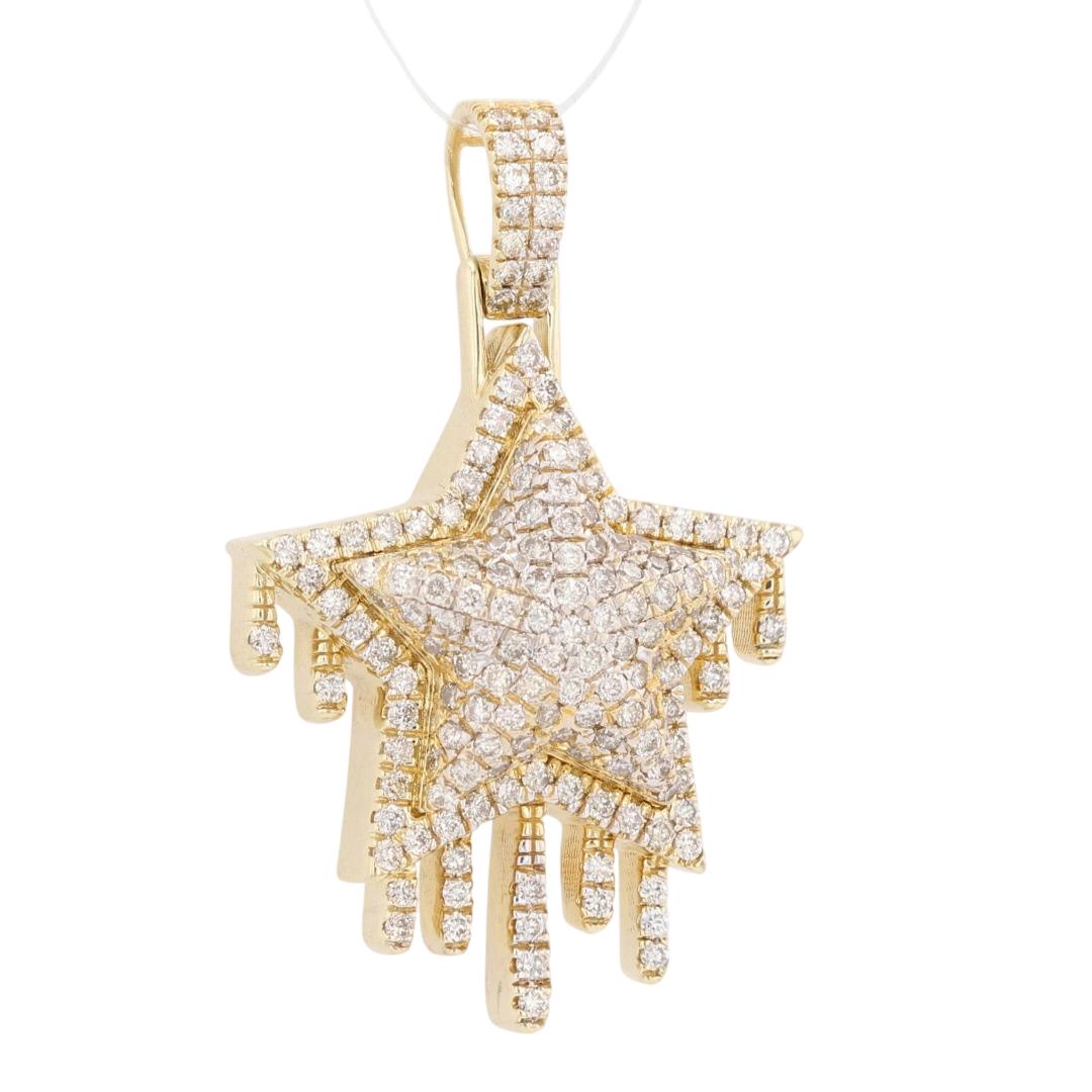 1.24ctw Round Diamond Dripping Star Pendant w/o Chain 10k Yellow Gold 9 ...